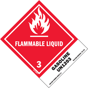 Flammable Liquid - Gasoline Class 3 Hazardous Materials Labels 5" x 4"