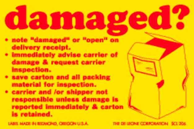 Damaged? Red and Yellow Labels 4" x 4"