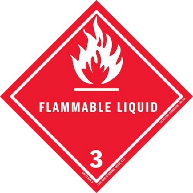 Flammable Liquid Class 3 HazMat Paper Labels 4" x 4"