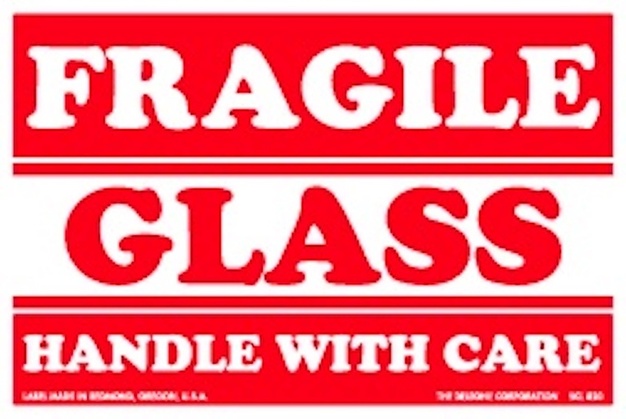 Fragile, Glass Warning Labels 3" x 5"